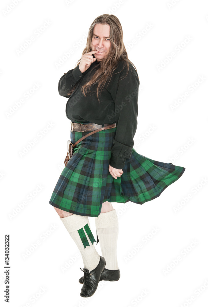 Scottish man in traditional national costume with blowing kilt Stock ...
