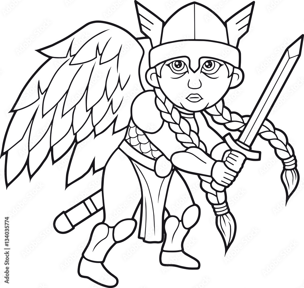 cute Valkyrie sword in hand, prepared for battle Stock Vector | Adobe Stock