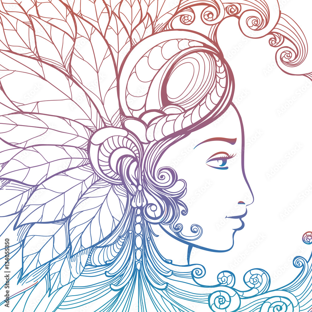 Zentangle woman face with ornate elements isolated on white background ...