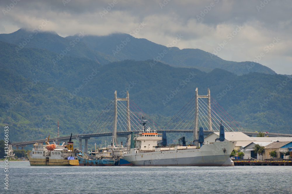 Merah Putih Bridge, Ambon City, Maluku, Indonesia. This bridge, a cable ...