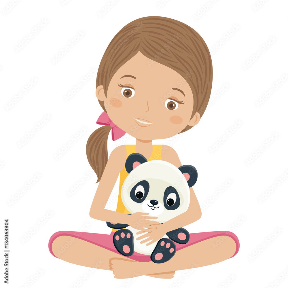Little girl with her panda toy Stock Vector | Adobe Stock