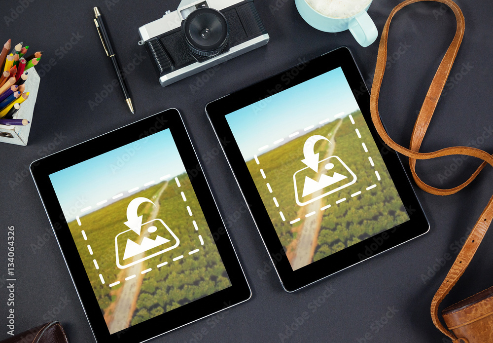 Two Tablets with Camera Mockup Stock Template | Adobe Stock