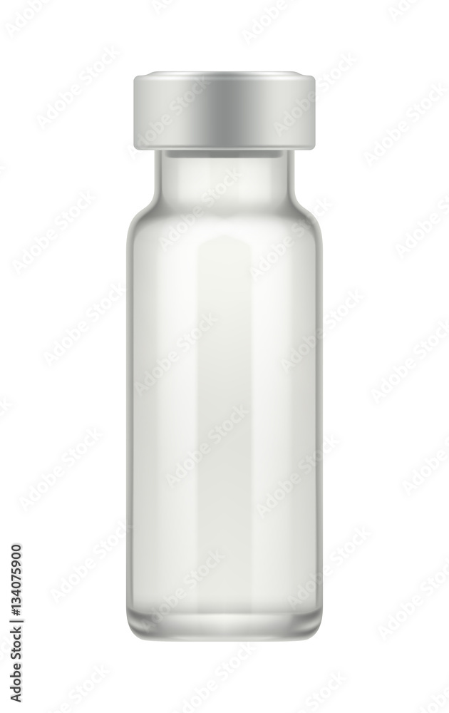 Empty transparent glass vial for medical drug. Realistic 3d mock-up of ...