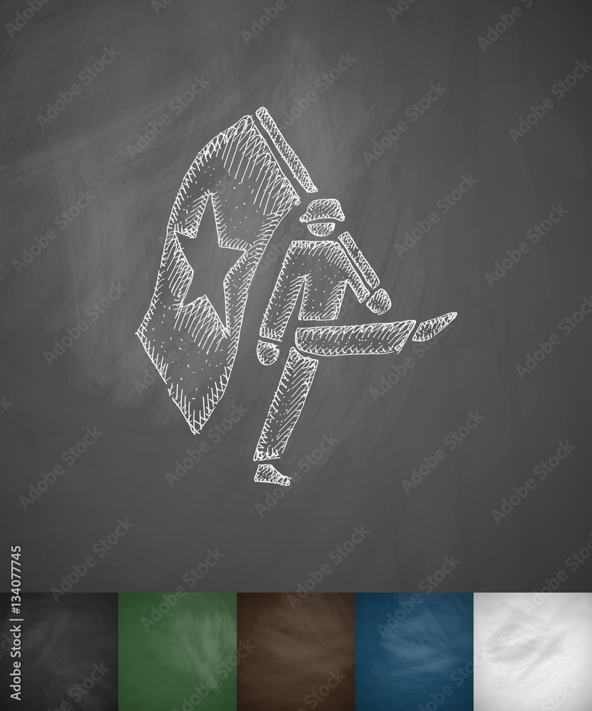 Marching with flag icon. Hand drawn vector illustration Stock Vector ...