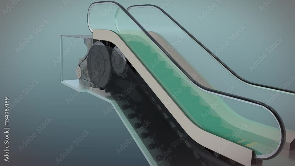3D turning escalators, 4K. ultra HD. Mechanical stairs rotates Stock ...