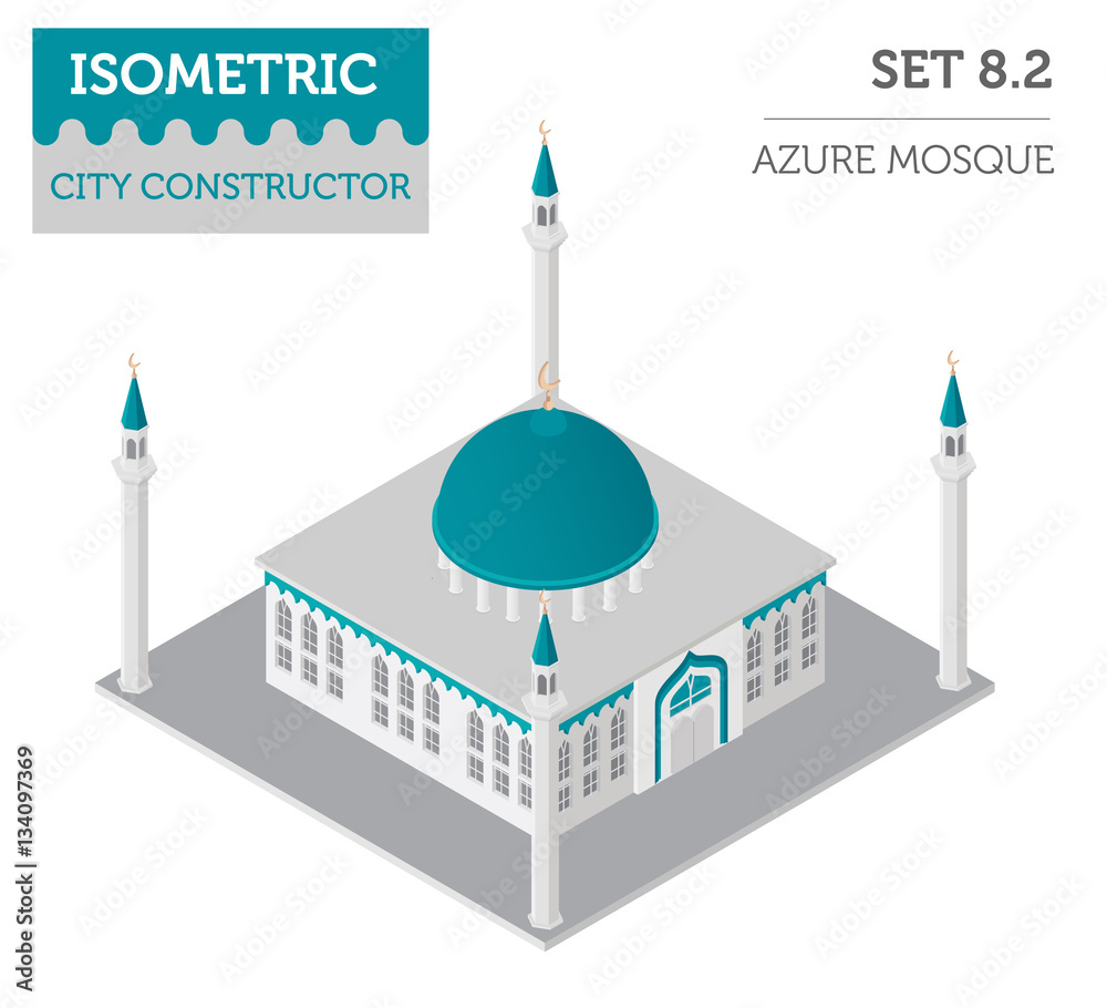Flat 3d isometric islamic mosque and city map constructor eleme Stock ...
