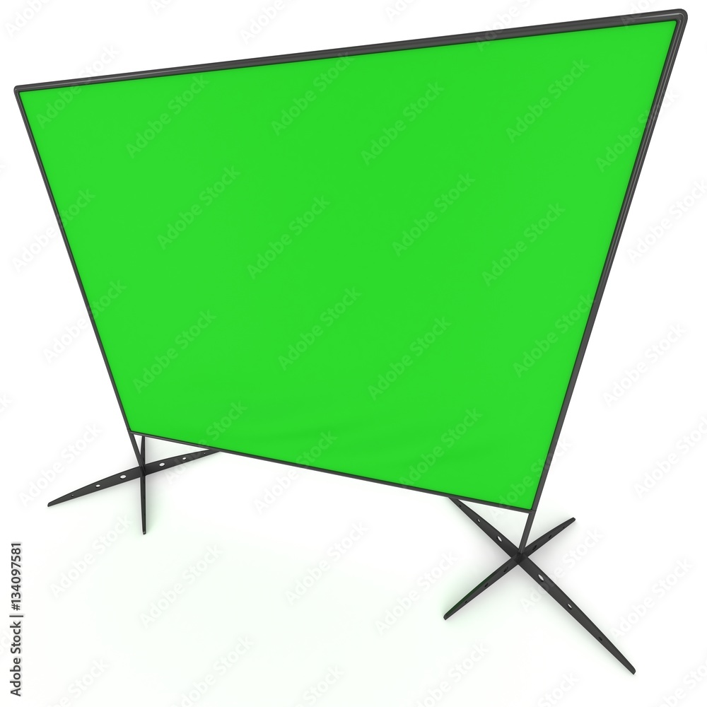 Billet press wall with green screen chroma key banner. Mobile trade ...