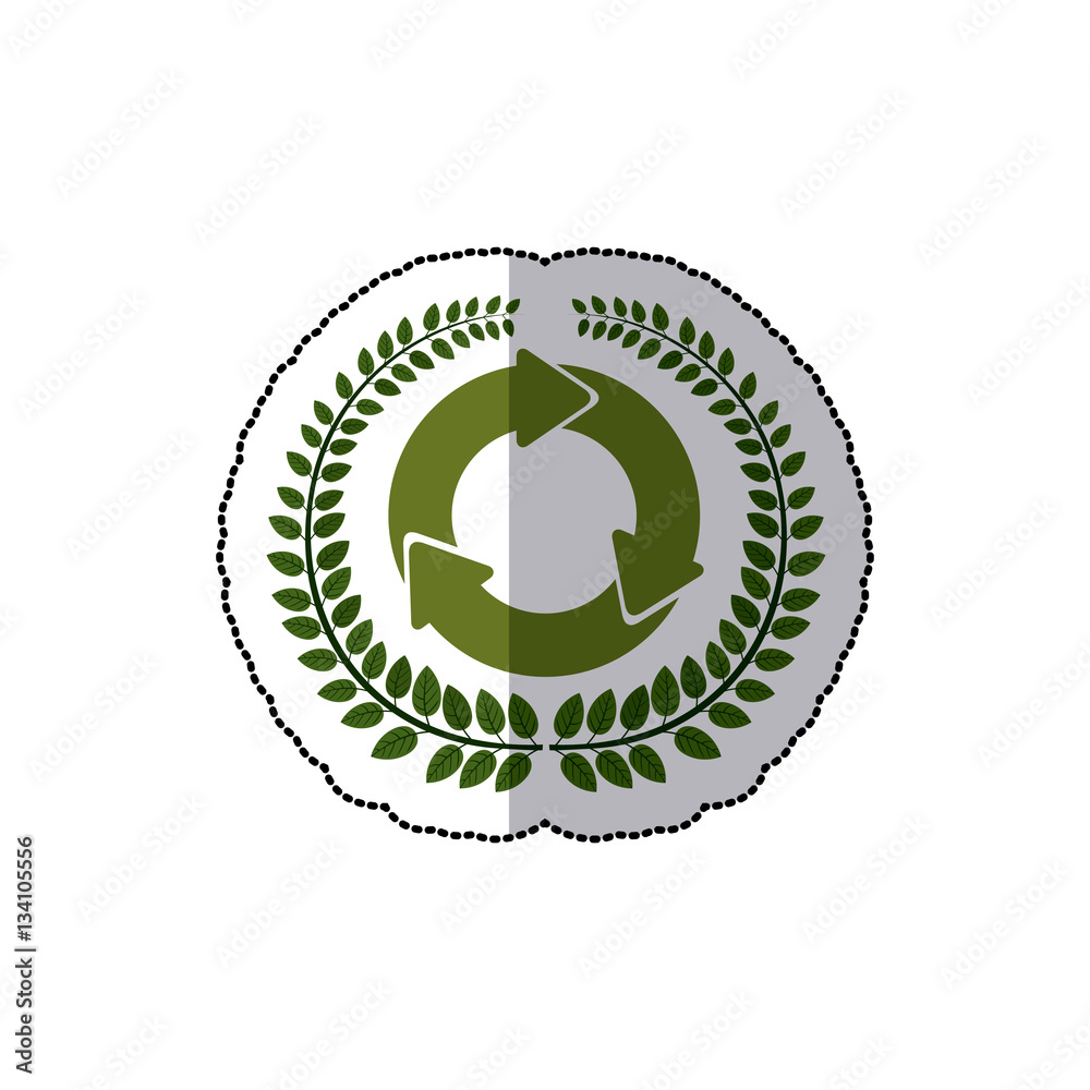 sticker arch of leaves with circular recycling symbol vector ...