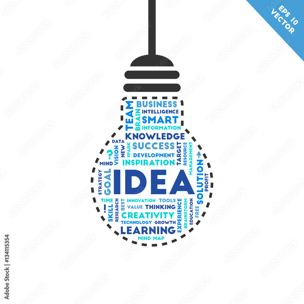 Word cloud inside a light bulb as business idea concept Stock Vector ...