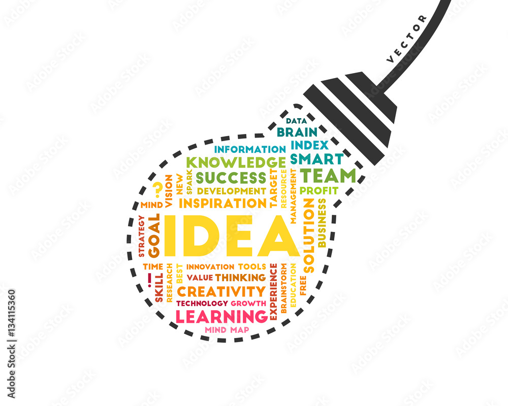 Colorful word collage inside a lightbulb as idea concept Stock Vector ...