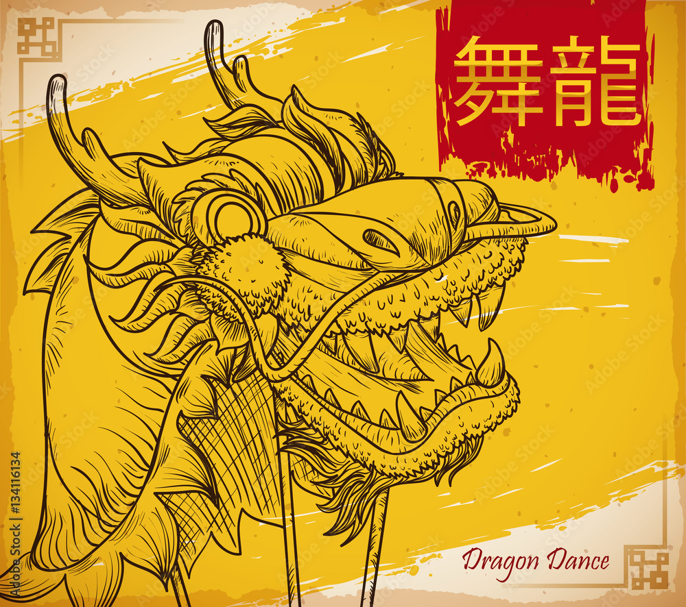 Beautiful Hand Drawn Chinese Dragon for Traditional Dance, Vector ...