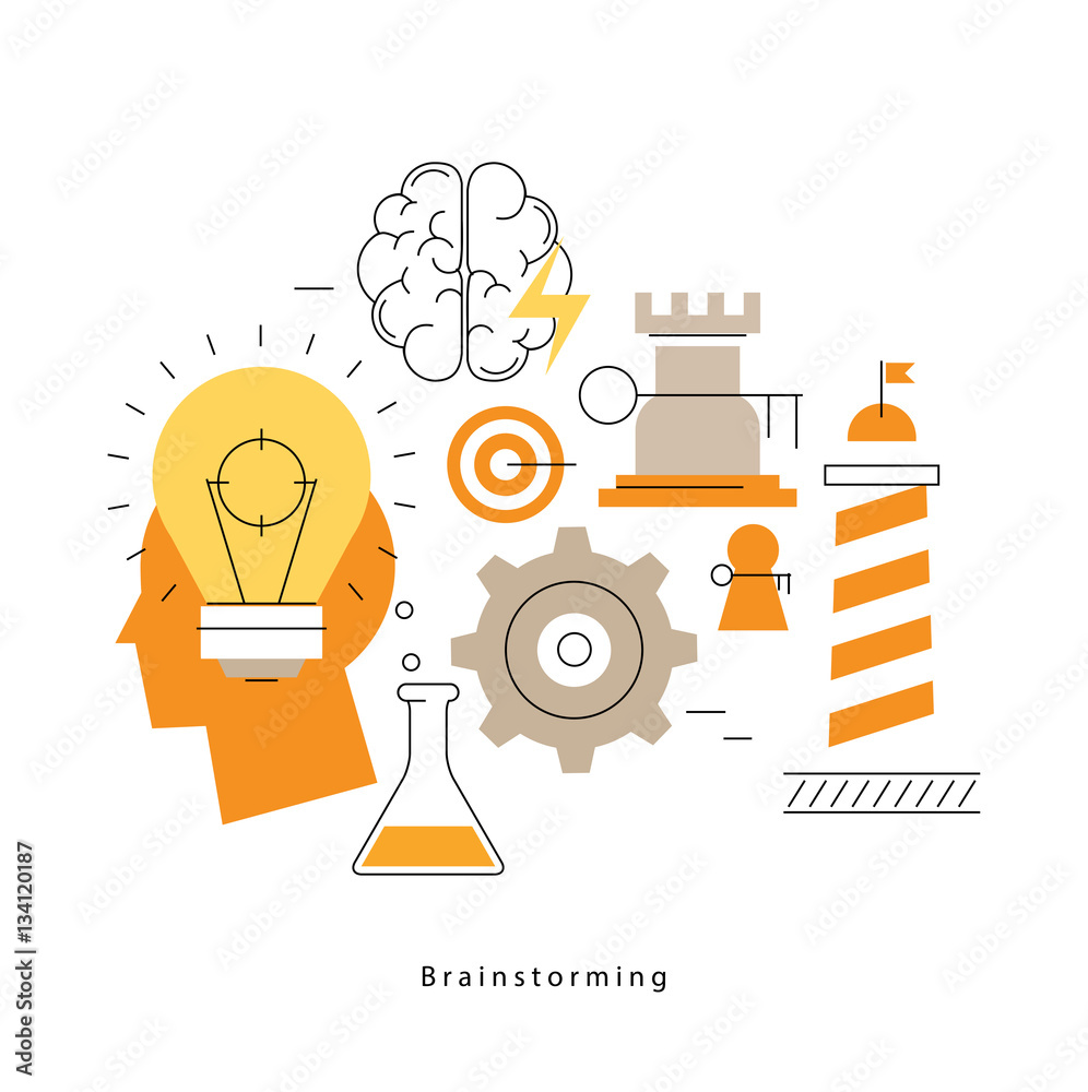 Brainstorming flat line business vector illustration design banner ...