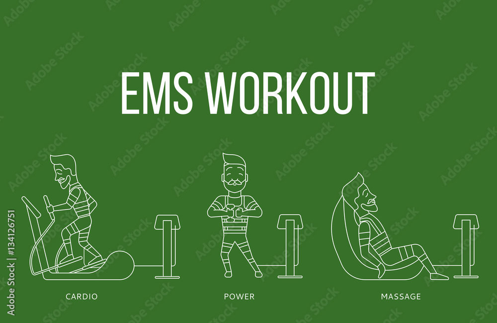 Ems workout stages. Electric muscular stimulating fitness vector ...