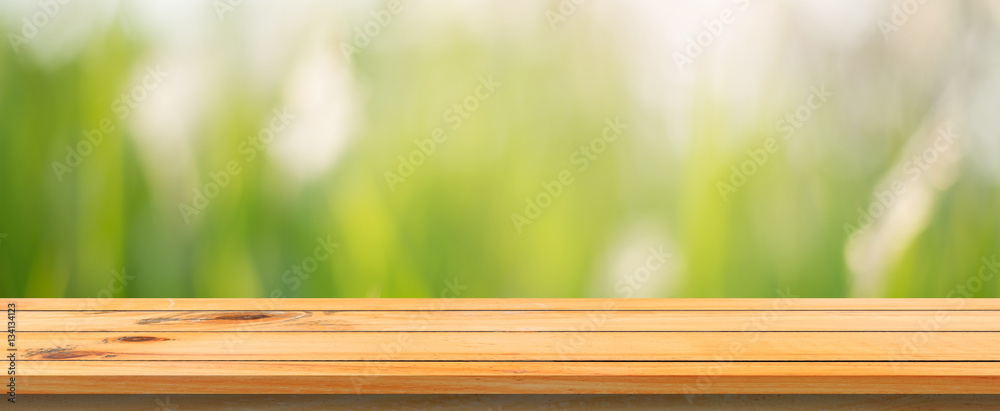Wooden board empty table blurred background. Perspective brown wood ...