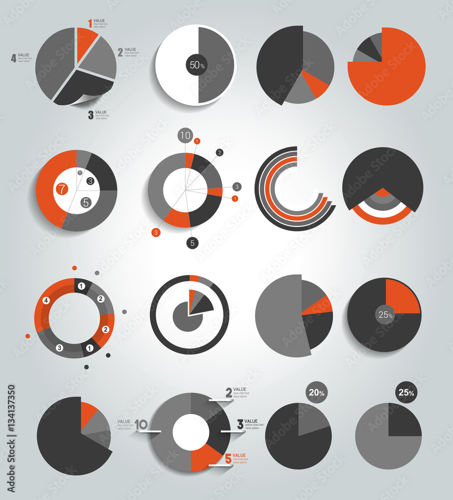 Big set of round, circle chart, graph. Simply color editable. Infographics elements. Stock ...