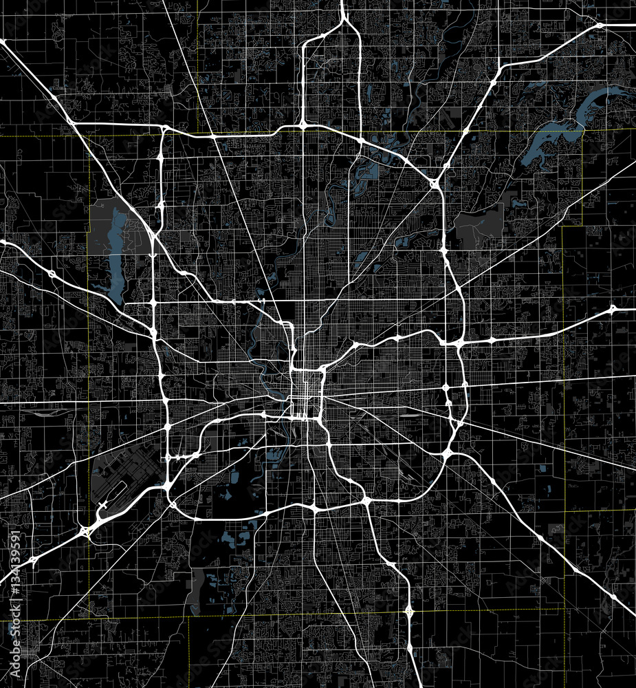 Black and white map of Indianapolis city. Indiana Roads vector de Stock ...