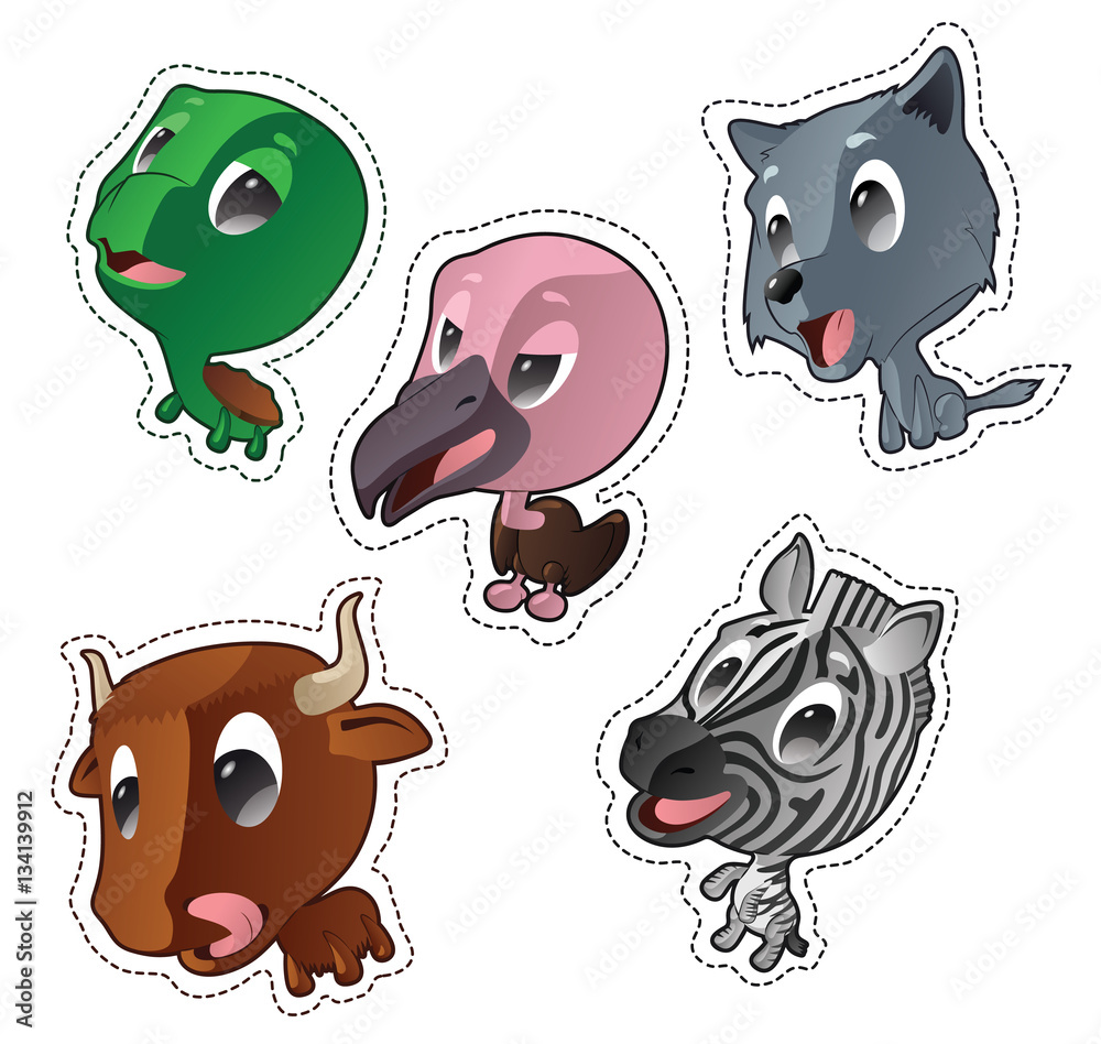 Cute cartoon vector badges with animals. Stock Vector | Adobe Stock