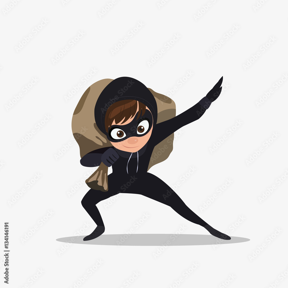 Sneaking thief isolated on white background. Thief in action, cartoon ...