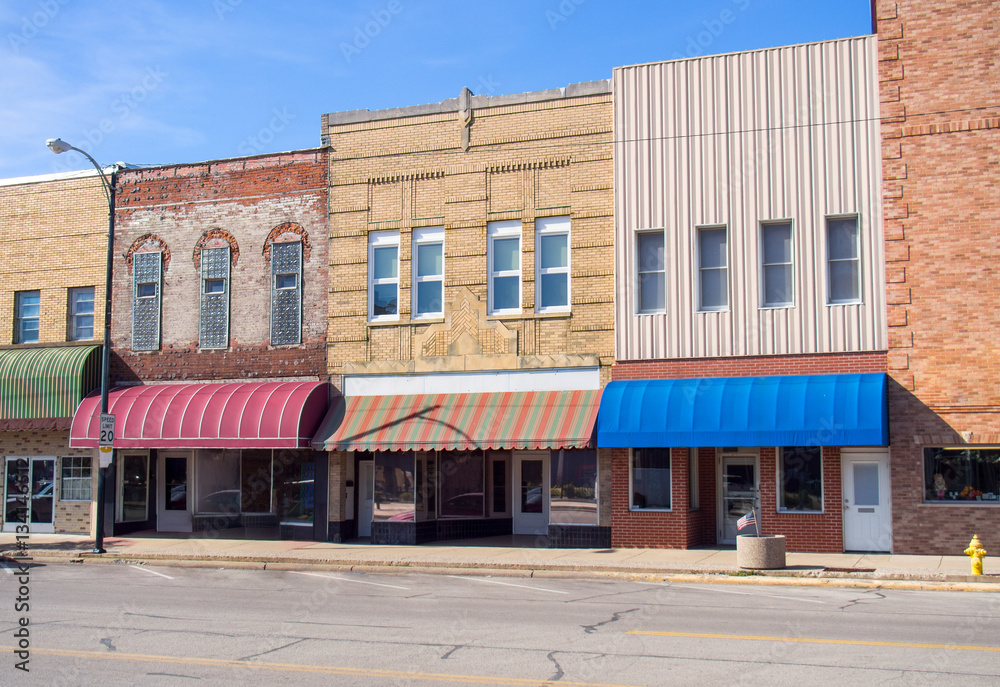 Small town main street business commercial storefront buildings in USA ...