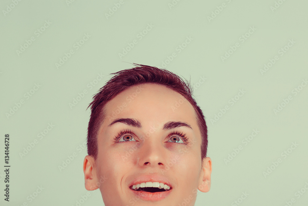Thinking, daydreaming. Closeup portrait headshot thoughtful cute woman ...