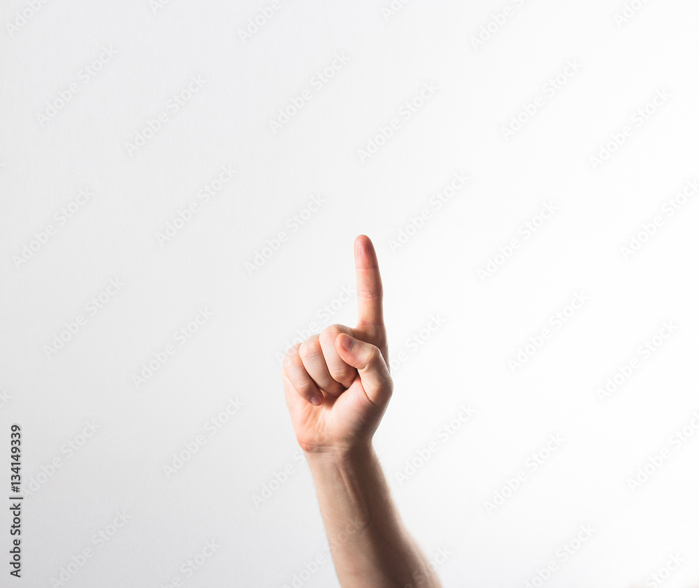 hand finger pointing up solated on a white background, in a plaid shirt ...