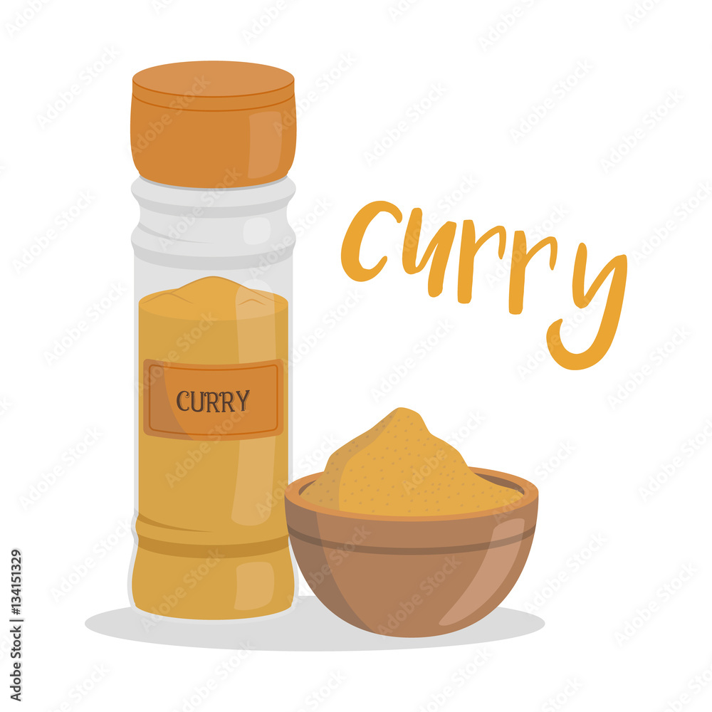 Vector curry illustration isolated in cartoon style. Herbs and Species ...