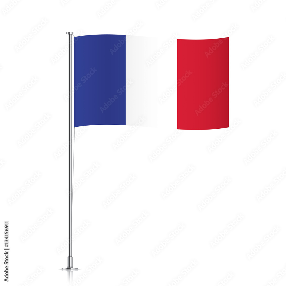 France vector flag template. Waving French flag on a metallic pole ...