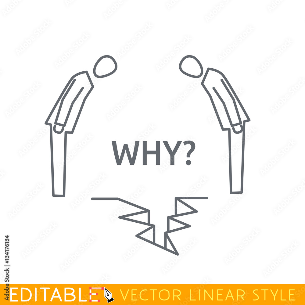 Broken relationship. Why? Editable line icon. Stock vector illustration ...