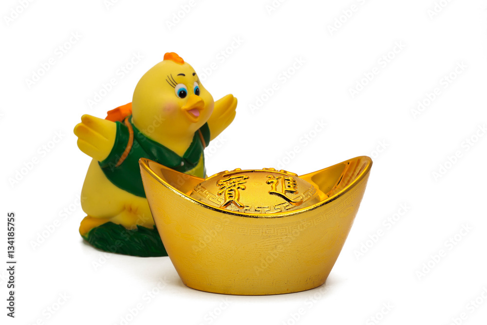 Chicken and Chinese gold ingot mean symbols of wealth and prospe Stock ...