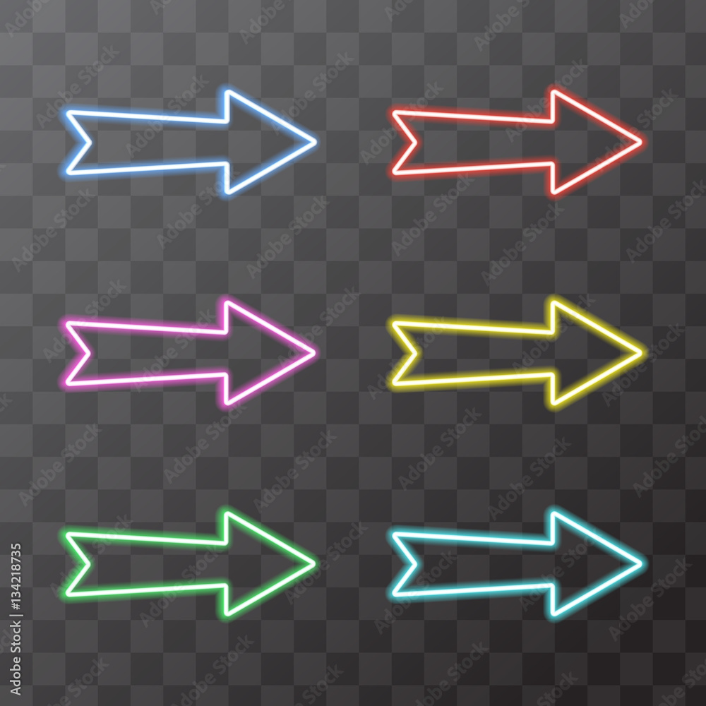 Arrows neon light on a transparent background. Vector illustration ...