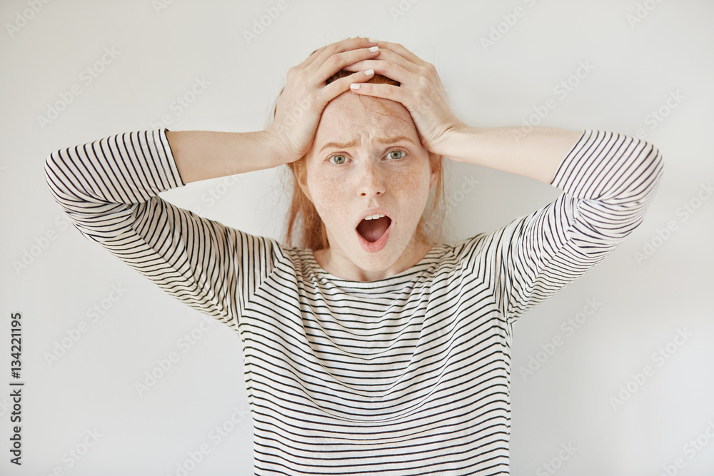 Human face expressions and emotions. Isolated headshot of student girl ...