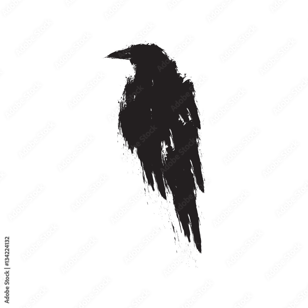 Black raven on a white background. Vector illustration. Stock Vector ...