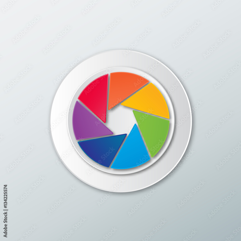 Icon rainbow color camera shutter in a flat style with realistic ...