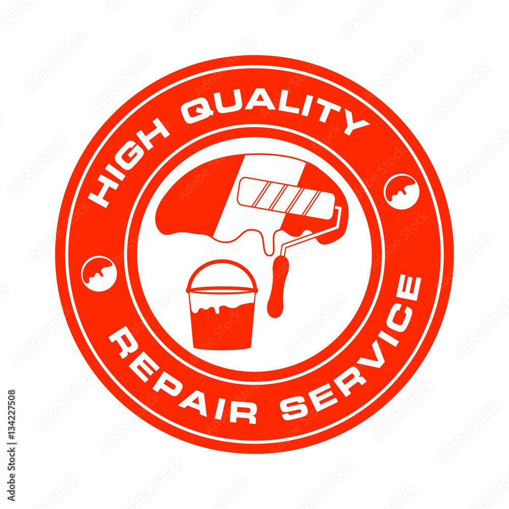 Repair service logo in red. Set of repair tools. Stock vector. Flat ...