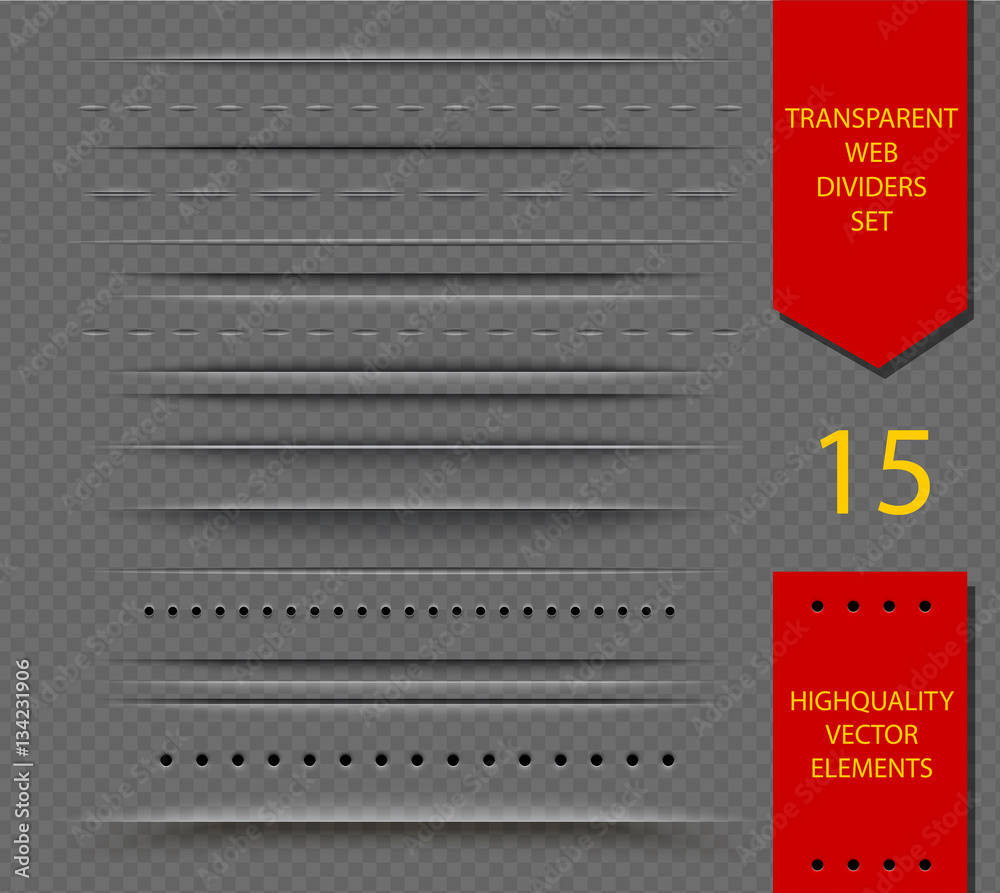 Set of semitransparent web dividers and shadow isolated on transparent ...