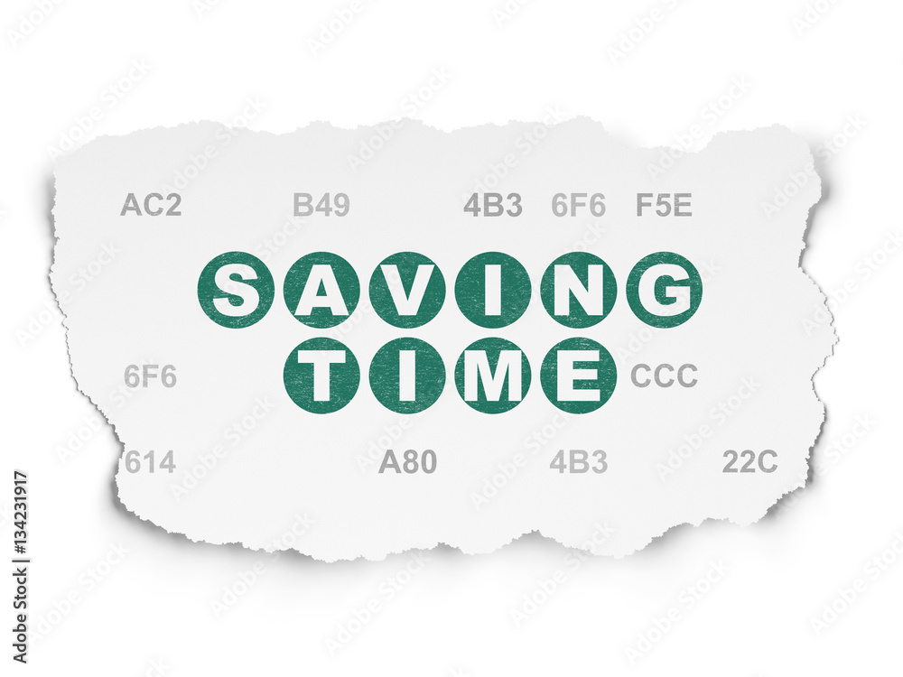 Timeline concept: Saving Time on Torn Paper background Stock ...