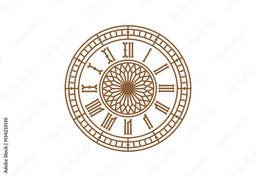 Vintage clock dial with roman numerals on white background Stock Vector ...