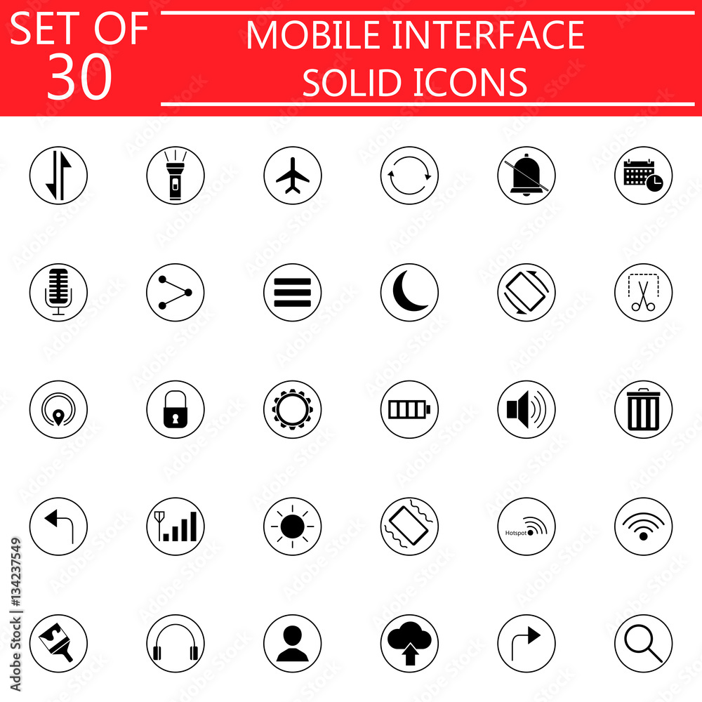 Mobile interface solid pictograms package, universal symbols collection ...