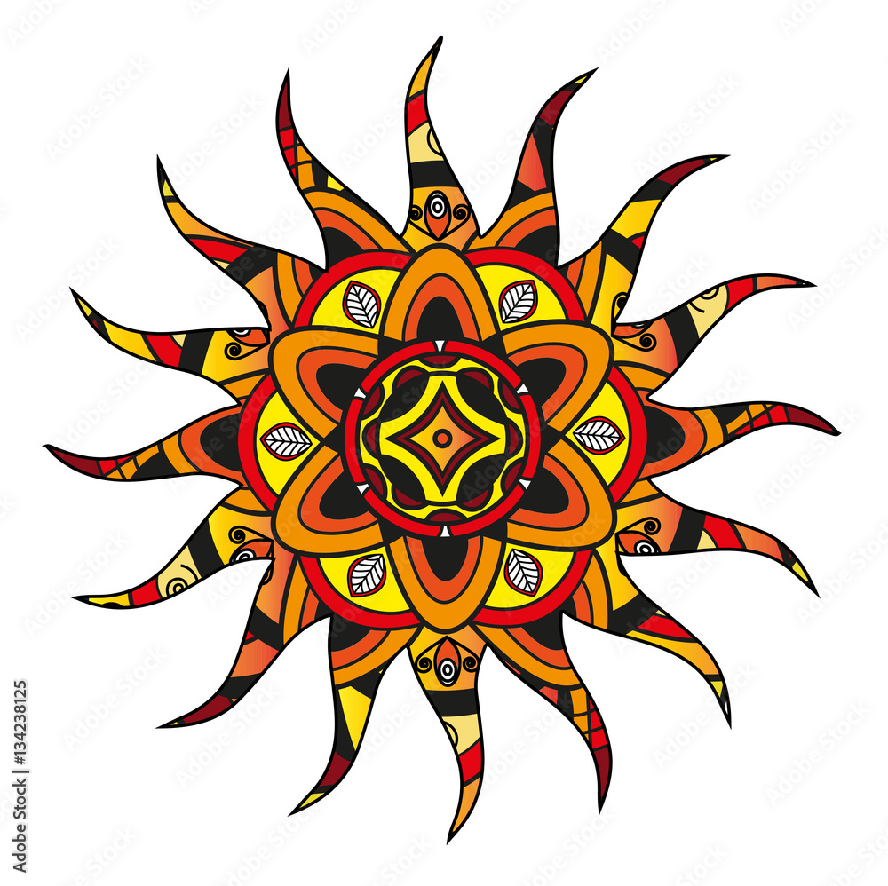 Vector illustration of a colored sun mandala, sole mandala colorato ...