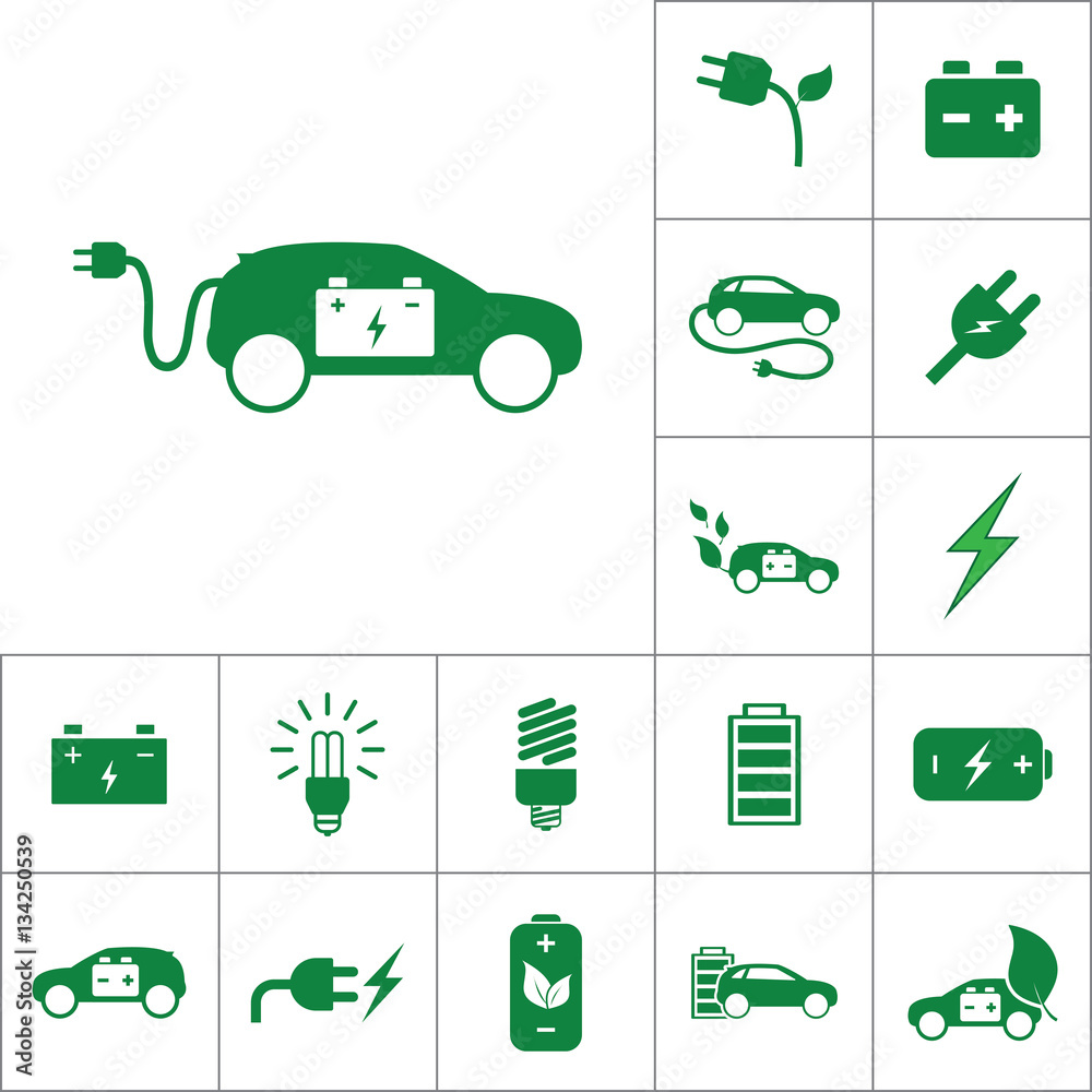 electric car icon, alternative energy set on white background Stock ...