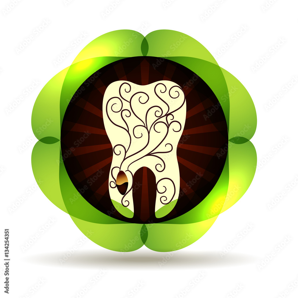 Beautiful abstract tooth illustration, seed and plant from roots, swirl ...