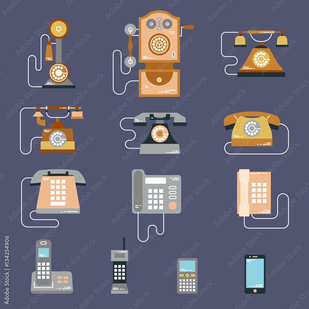 Vector illustration of evolution of communication devices from classic ...