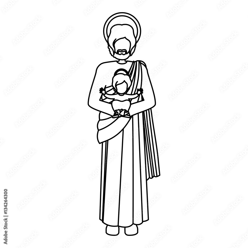 silhouette picture saint joseph with baby jesus vector illustration ...