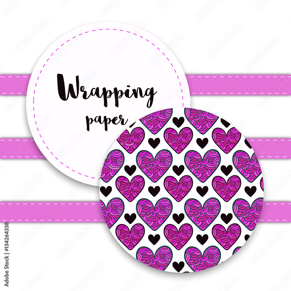 Valentines wrapping pattern with ornament hearts. Vector texture for ...