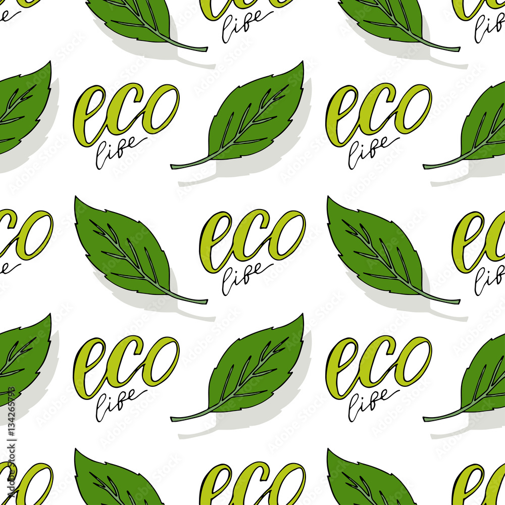 Green seamless pattern. Eco life vector background. Organic natural ...