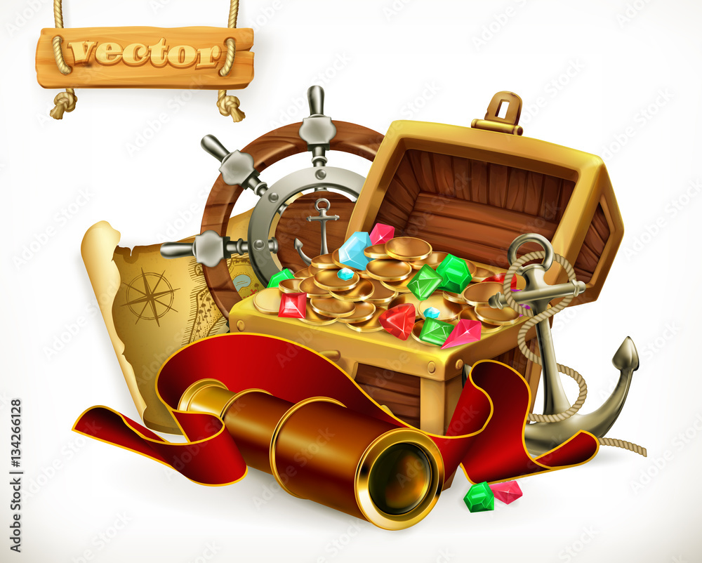 Pirate treasure. Adventure 3d vector illustration Stock Vector | Adobe ...