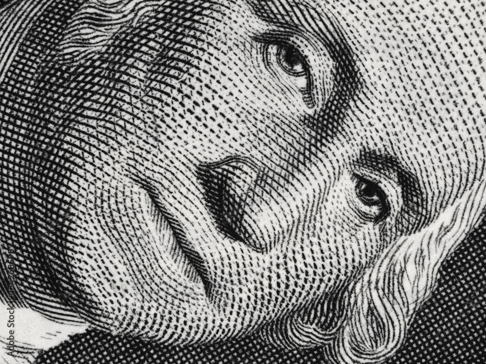 US president George Washington face portrait on the USA one dollar bill ...