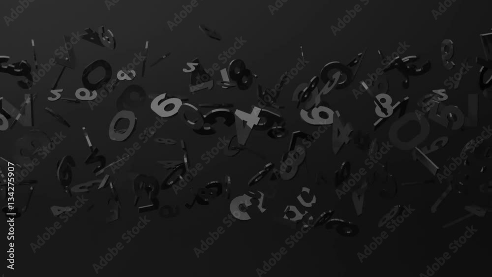 Black Numbers On Black Background. Loop able 3DCG render Animation ...