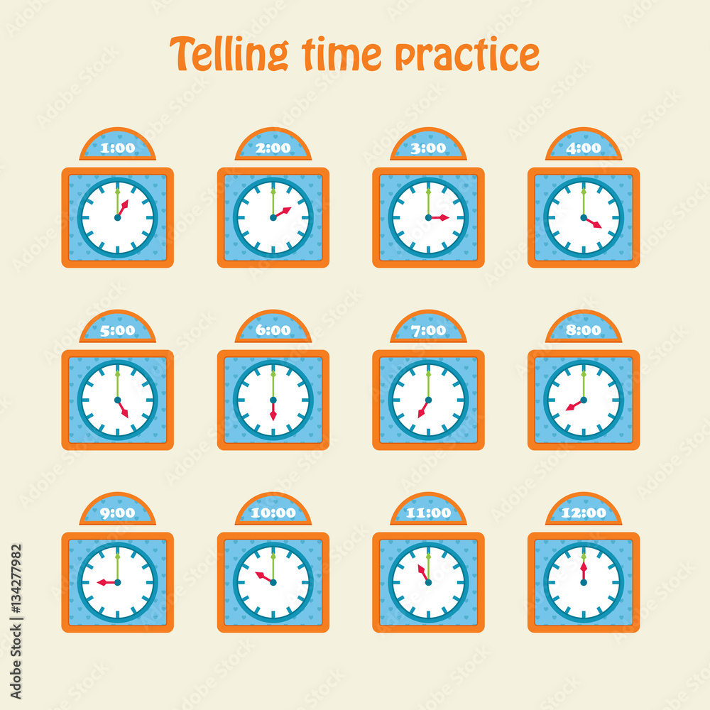Telling time practice Stock Vector | Adobe Stock