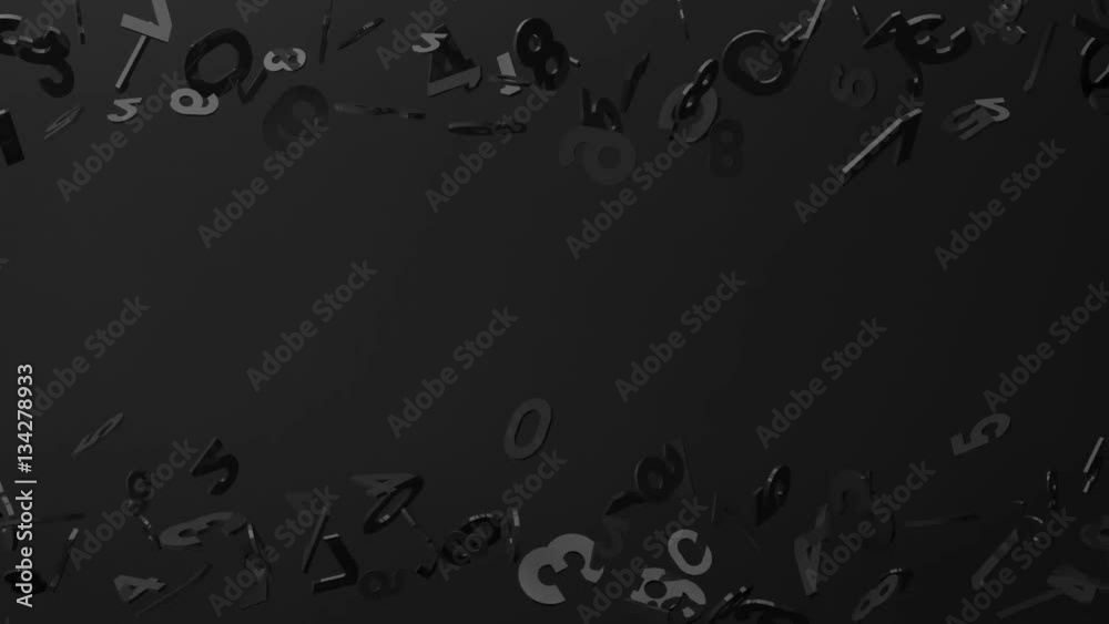 Black Numbers On Black Background. Loop able 3DCG render Animation ...
